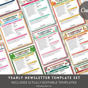 Yearly PTA PTO Newsletter Template Set Monthly Classroom Handout Flyer ...