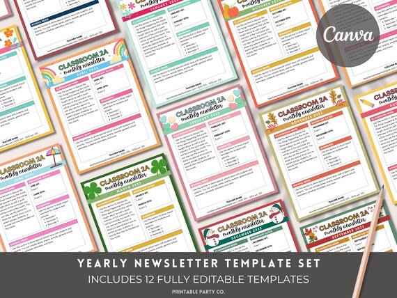 Yearly PTA PTO Newsletter Template Set Monthly Classroom - Etsy