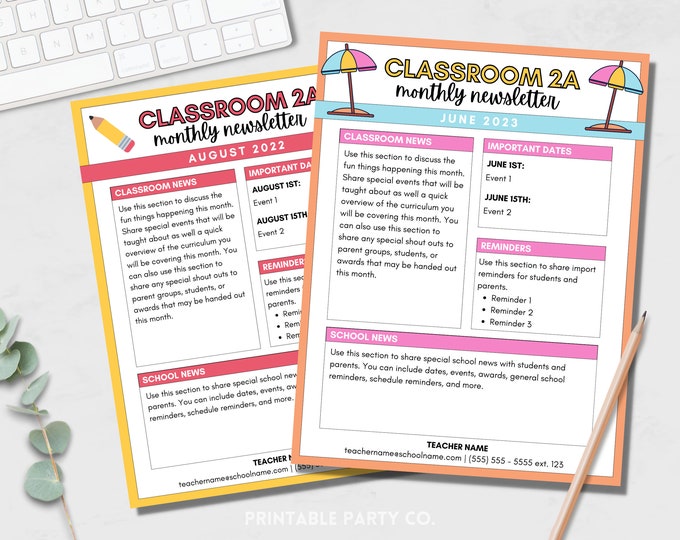 Editable May PTO PTA Newsletter Flyer, Classroom Printable Handout ...