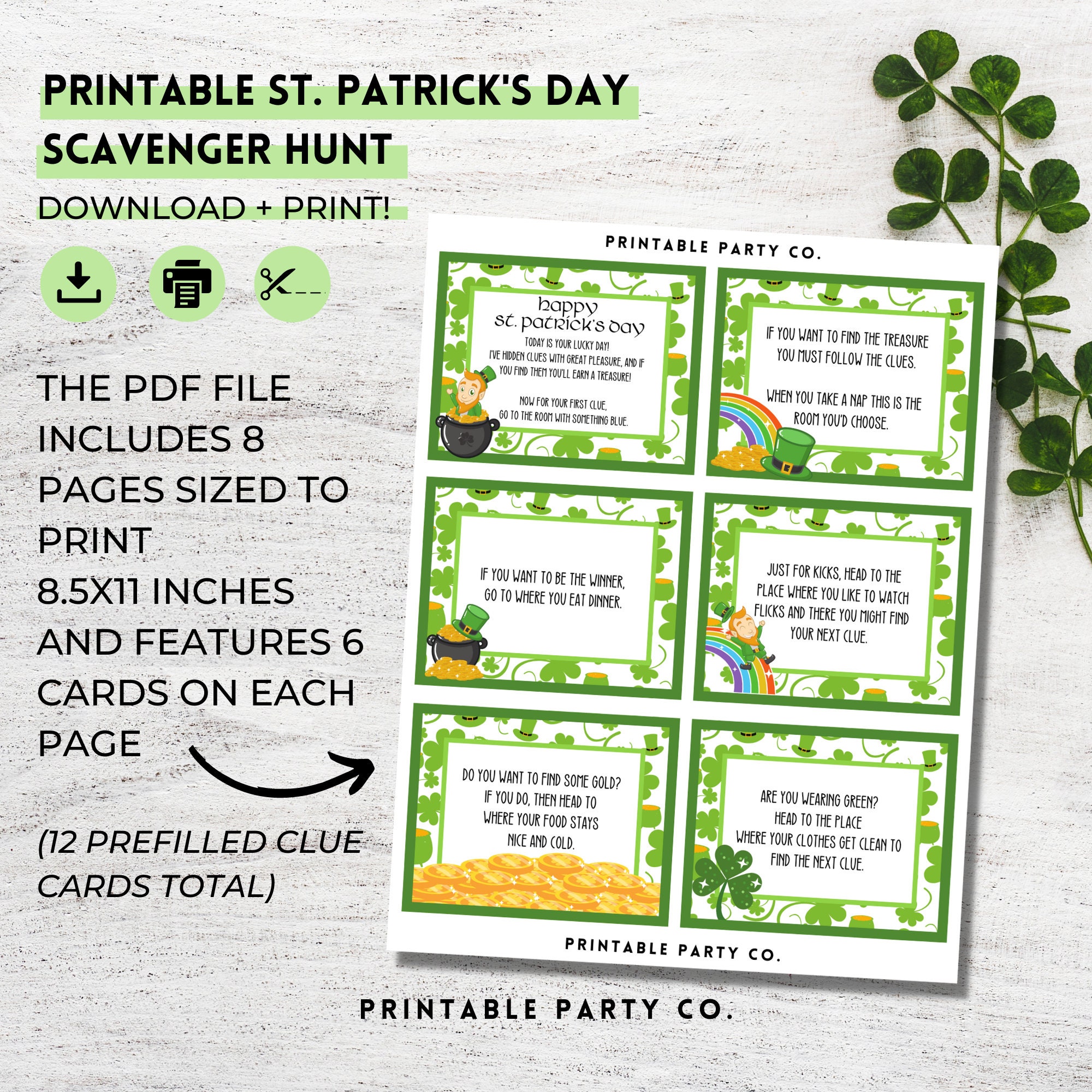 St Patrick Day Scavenger Hunt for Kids Leprechaun Scavenger Hunt Saint ...