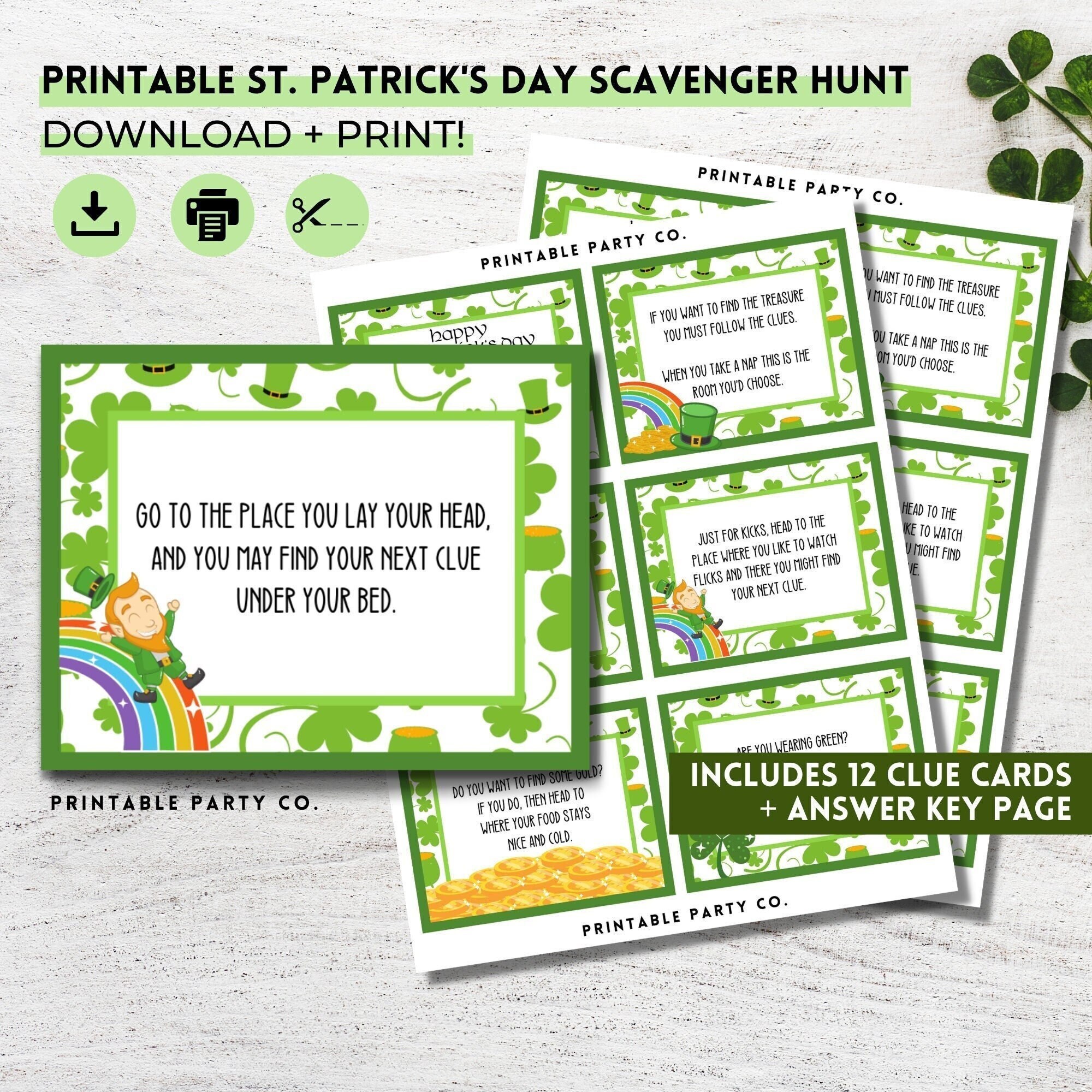 St. Patrick's Day Scavenger Hunt Game Printable Clue Cards, Kids Gold ...