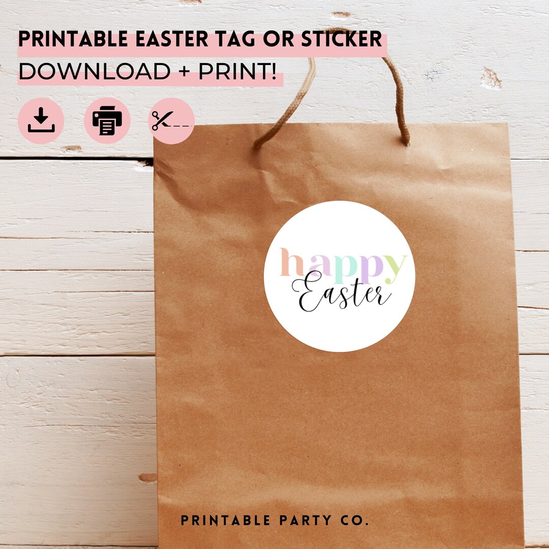 Easter Basket Gift Tag for Kids | Happy Easter Sticker Cupcake Topper ...