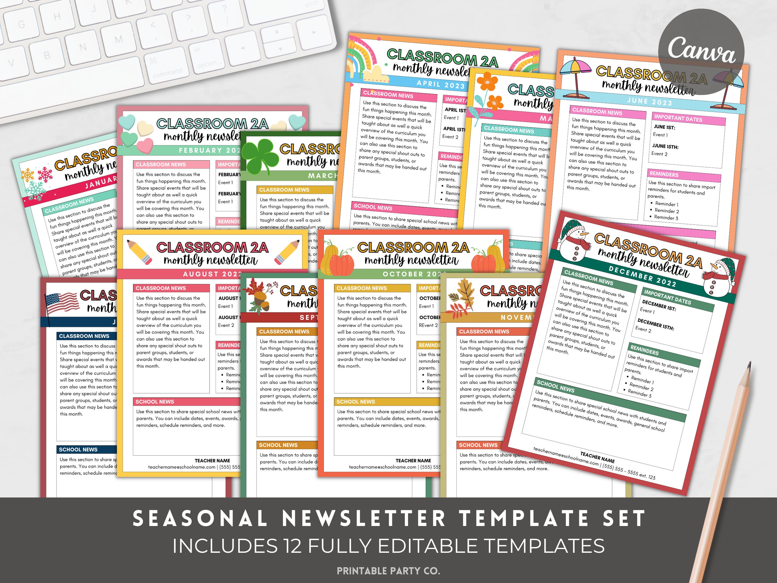 Seasonal Classroom Monthly Newsletter Template: Editable Bundle for ...