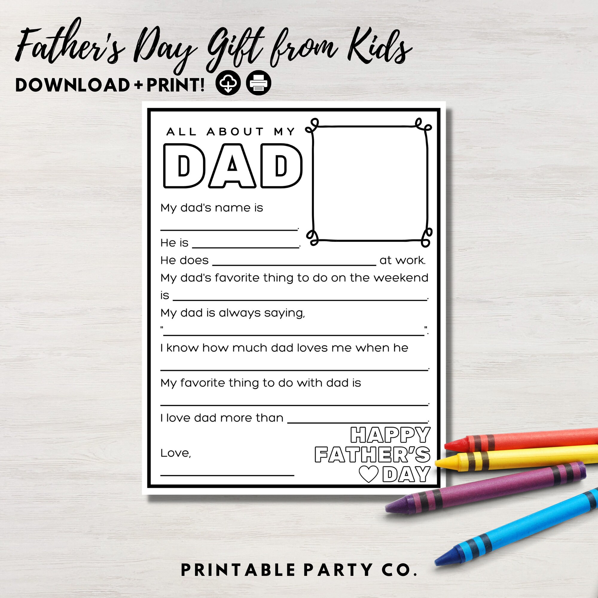 All About Dad Gift for Father's Day Printable Coloring Card for Kids ...