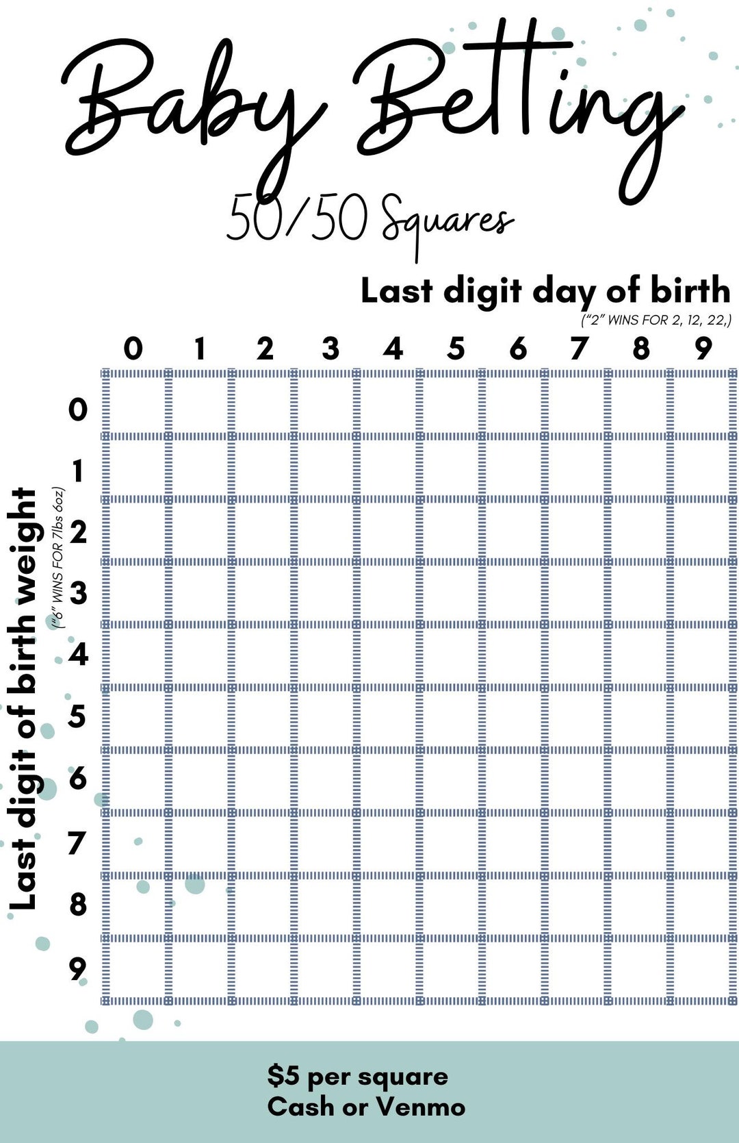 Baby Betting Board - 50/50 Squares (includes Canva Template Link, PNG ...