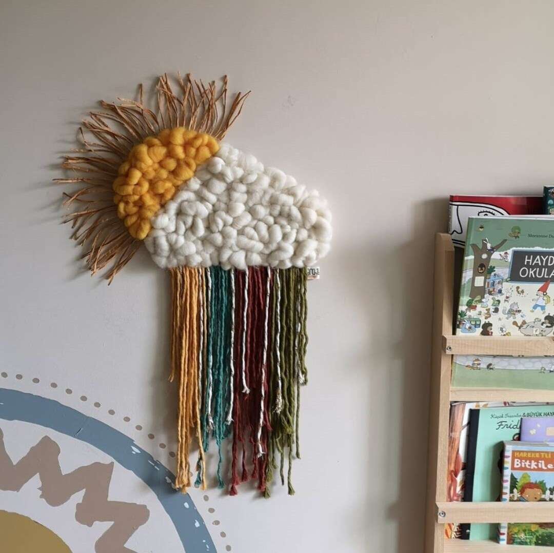 Handwoven Felted Straw Paper Rope and Macrame Nursery Wall Hanging in ...