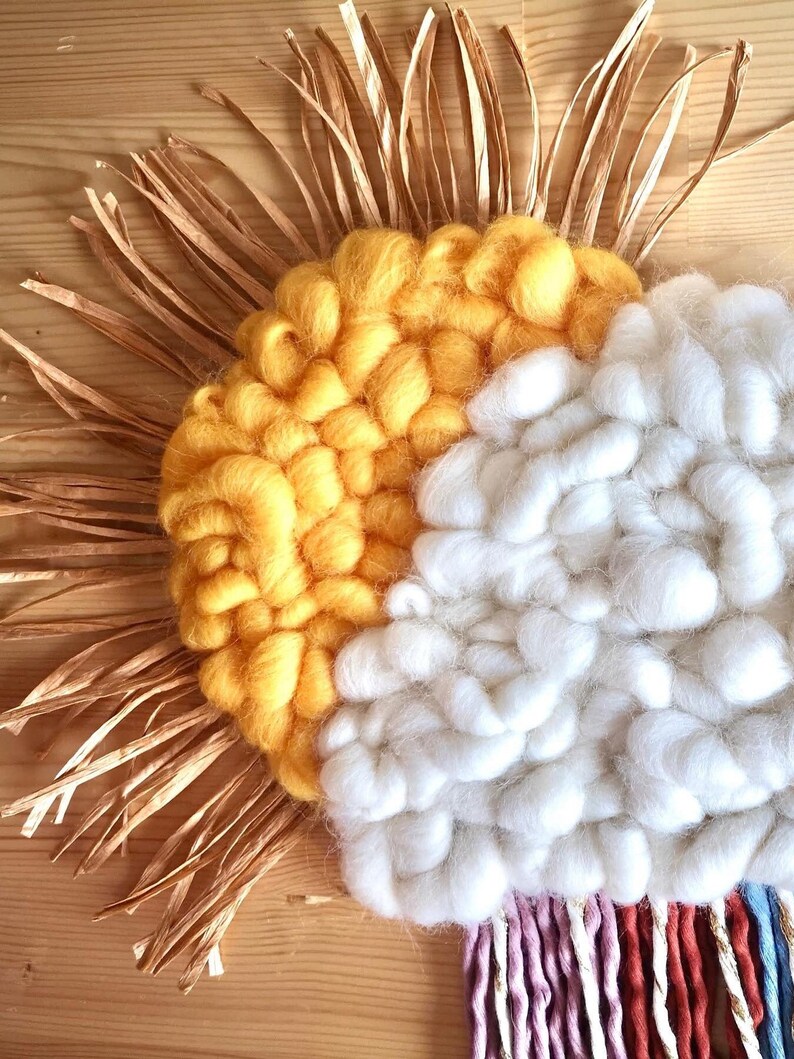 Handwoven Felted Straw Paper Rope and Macrame Nursery Wall Hanging in ...