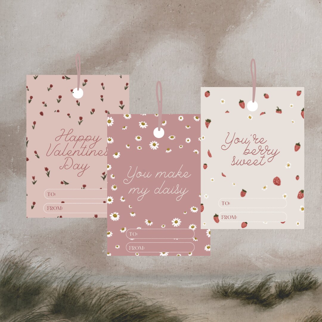 PRINTABLE Valentine's Day Gift Tags - Dainty Pink, Floral & Fruit ...