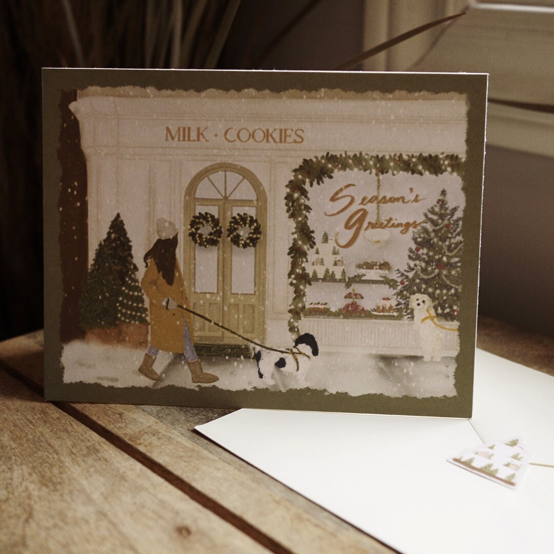Milk & Cookies Bake Shop Physical Christmas Card With Envelope and ...
