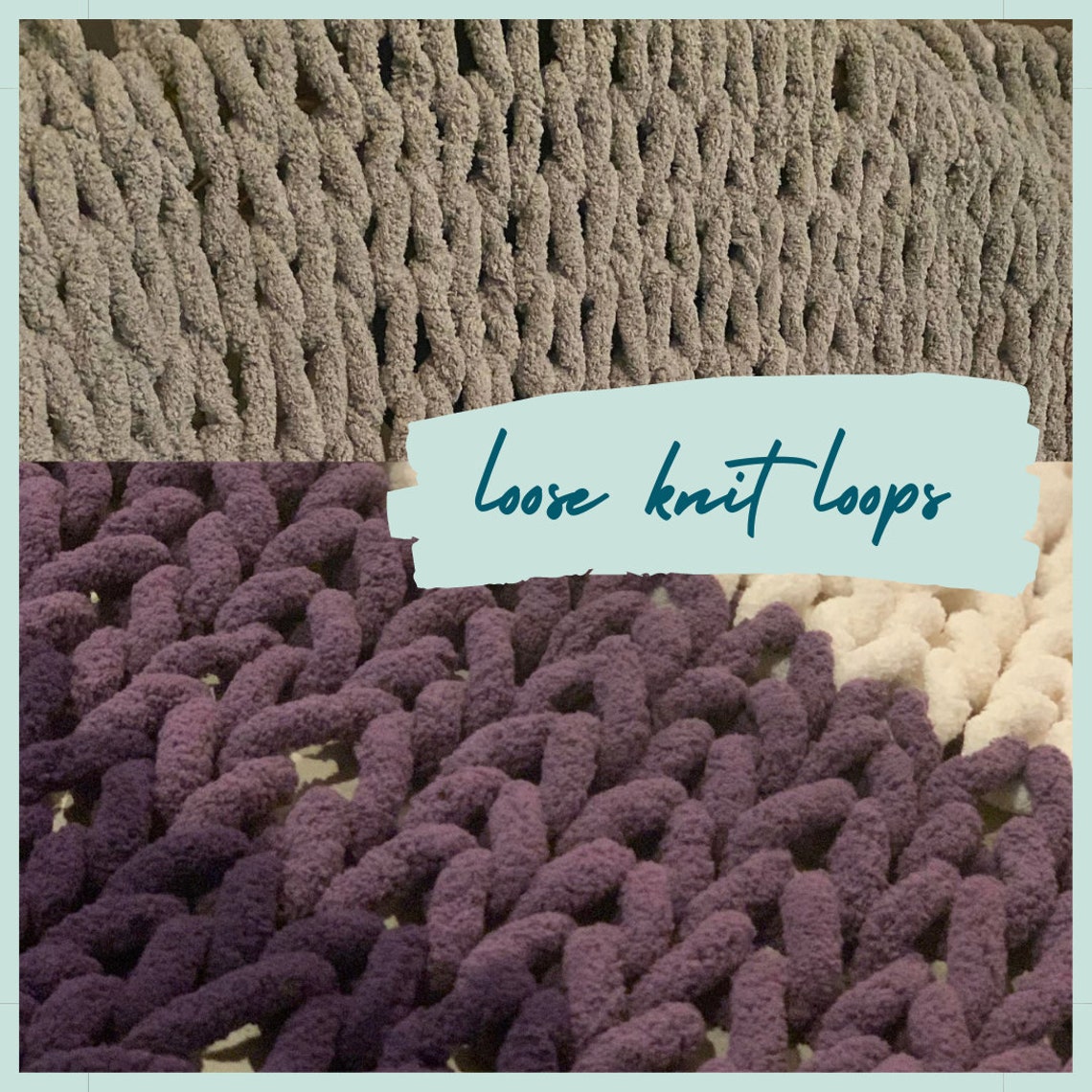 Hand-knit Chunky Blanket | Tri-color (blue, Gray, Cream) - Etsy