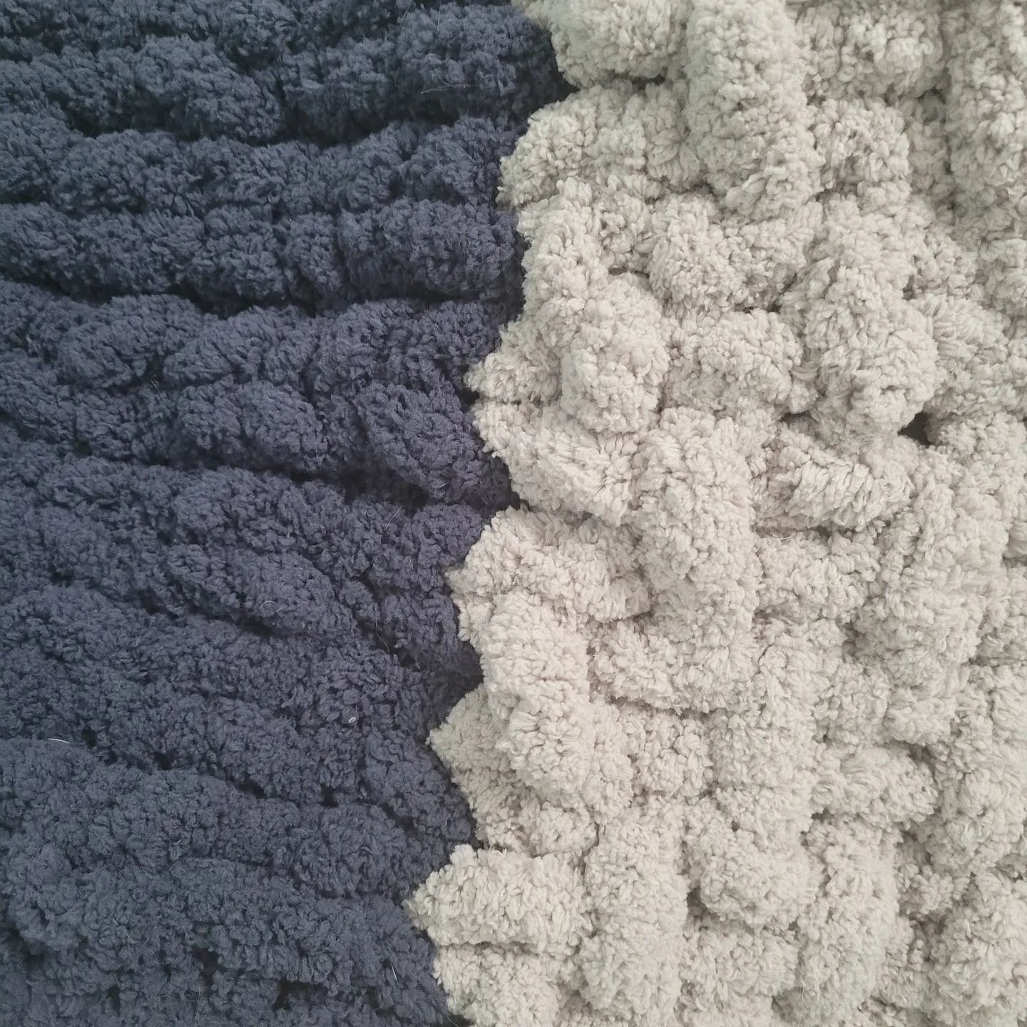 Hand-knit Chunky Blanket | Tri-color (blue, Gray, Cream) - Etsy