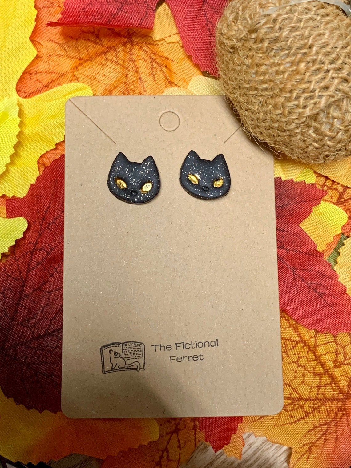 Sparkling Black Cat Studs || Black Cat Halloween Spooky Stud Earrings ...