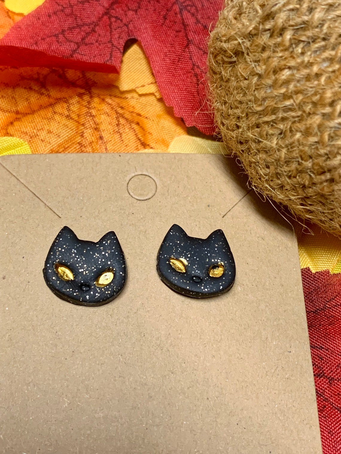 Sparkling Black Cat Studs || Black Cat Halloween Spooky Stud Earrings ...