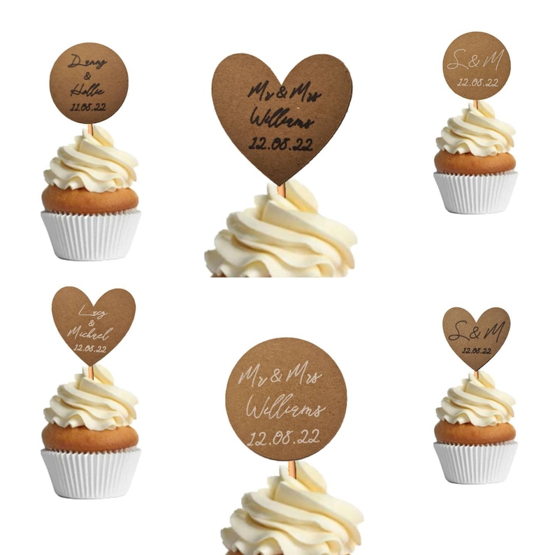 Personalised Wedding Cupcake Topper, With Initials or Names, Heart ...