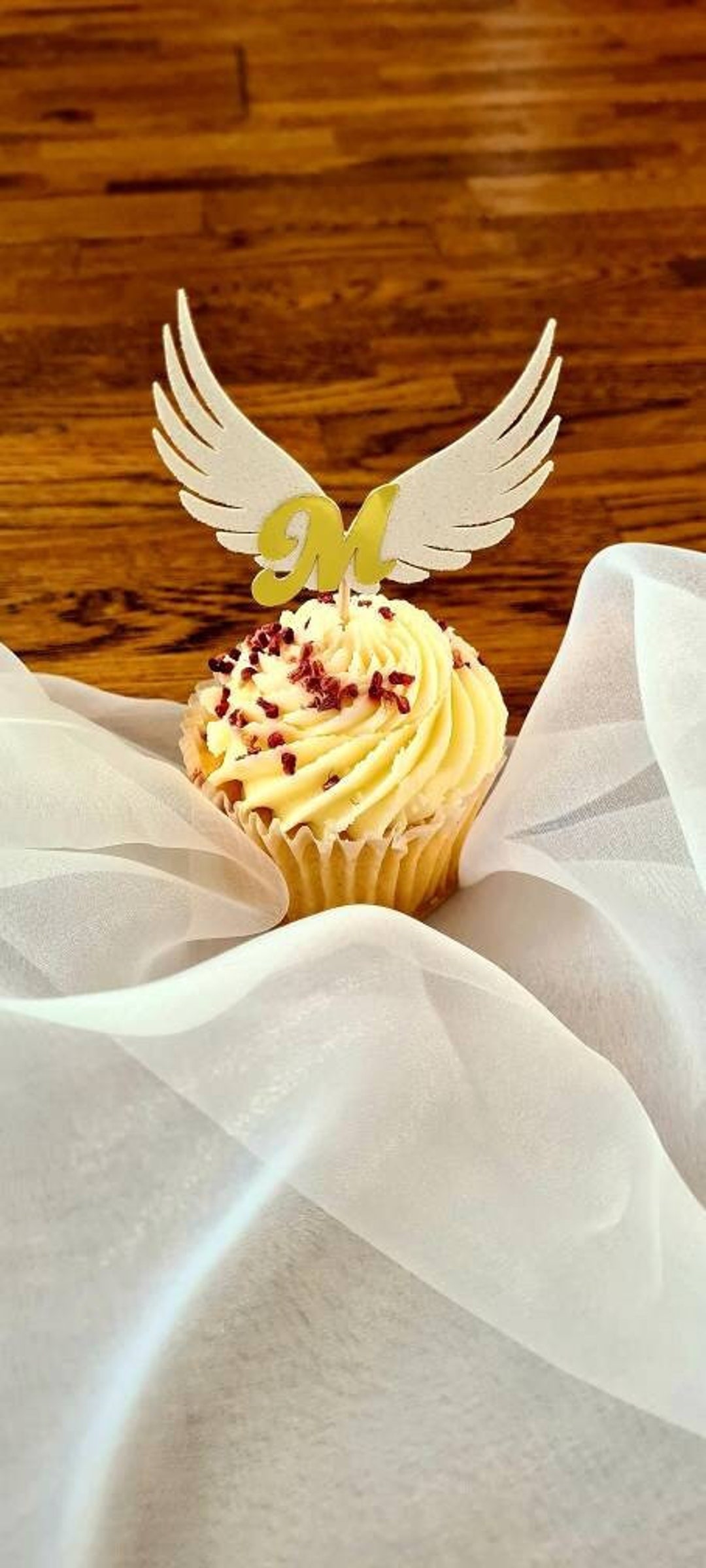 Angel Wings Cupcake Toppers With Initial, First Comunion, Christening ...