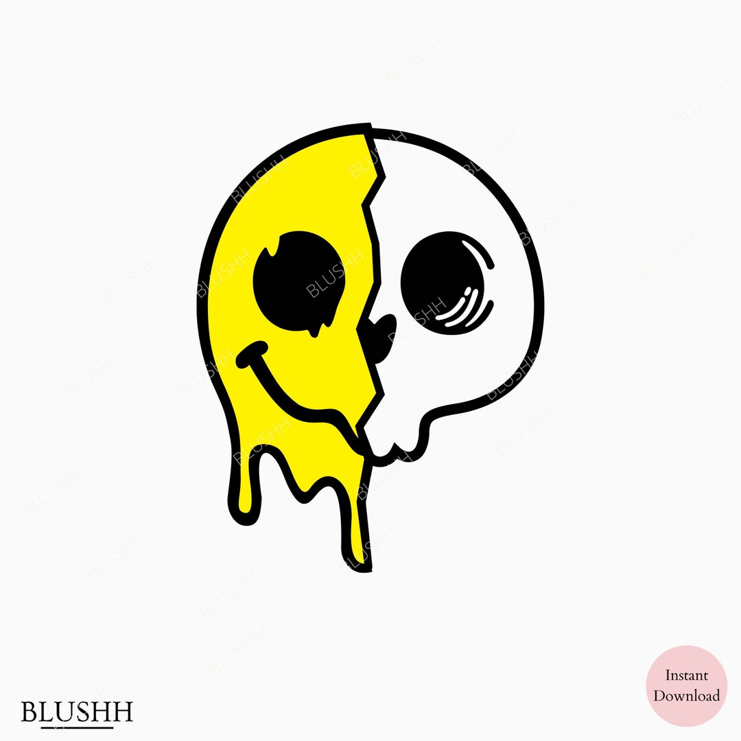 Melting Smiley Skull SVG PNG Retro Dripping Happy Face Preppy Smiley ...
