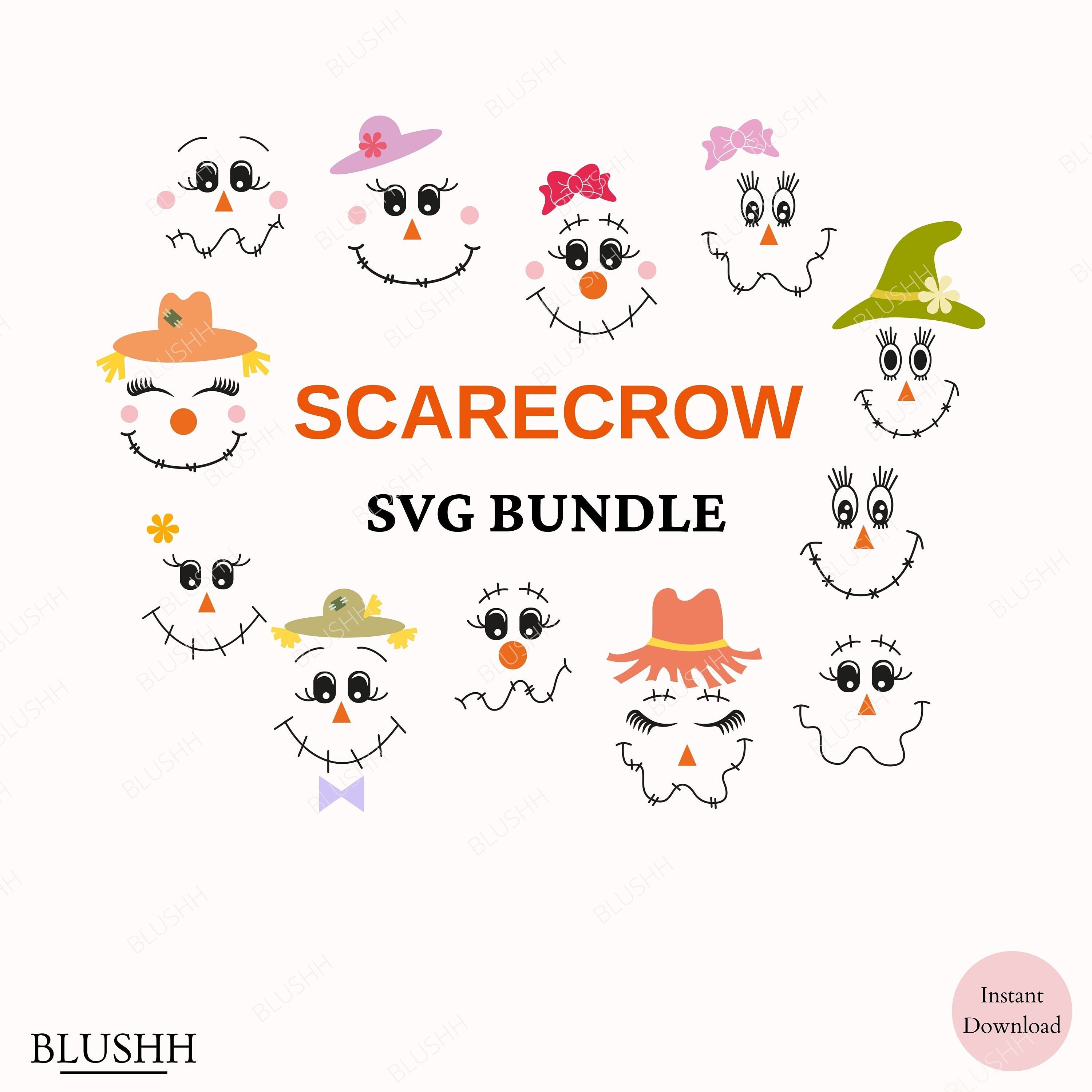 Scarecrow Face Fall Svg, Halloween Scarecrow Boy and Girl Svg, Spooky ...