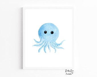 Printable Baby Octopus Watercolor, Nursery Wall Art, Cute Baby Animal ...