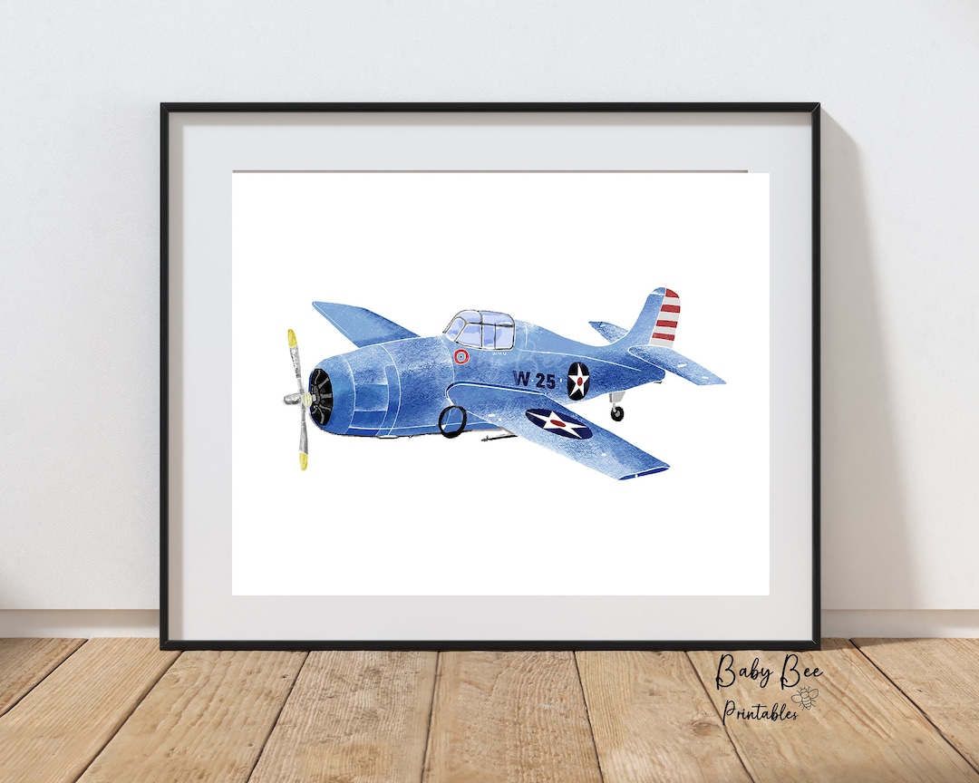 Airplane Print, F6F Hellcat, Printable Nursery Wall Art, Airplane ...