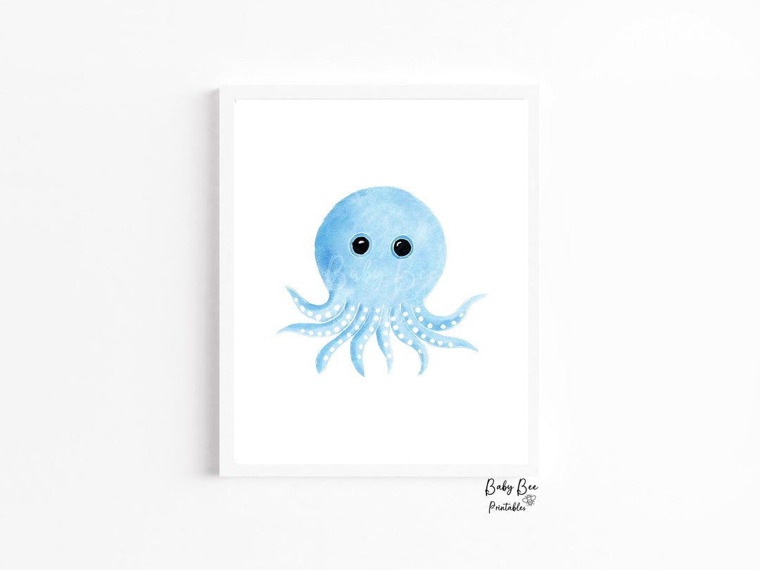 Printable Baby Octopus Watercolor, Nursery Wall Art, Cute Baby Animal ...