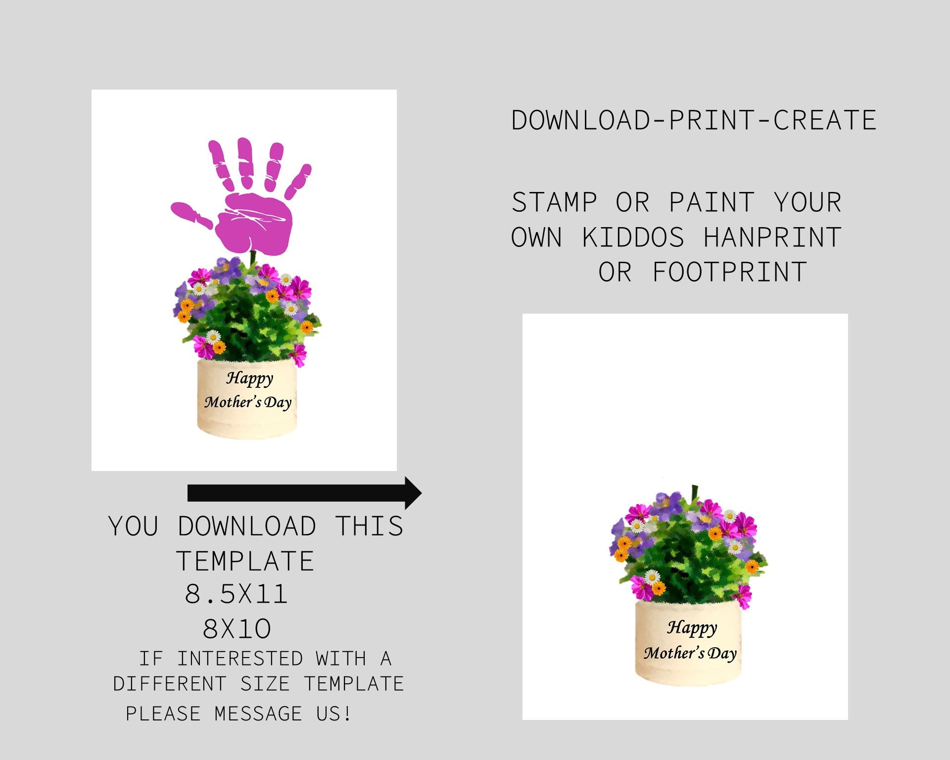 Flower Pot Handprint, Mother's Day Gift/ Baby Toddler Craft, Printable ...