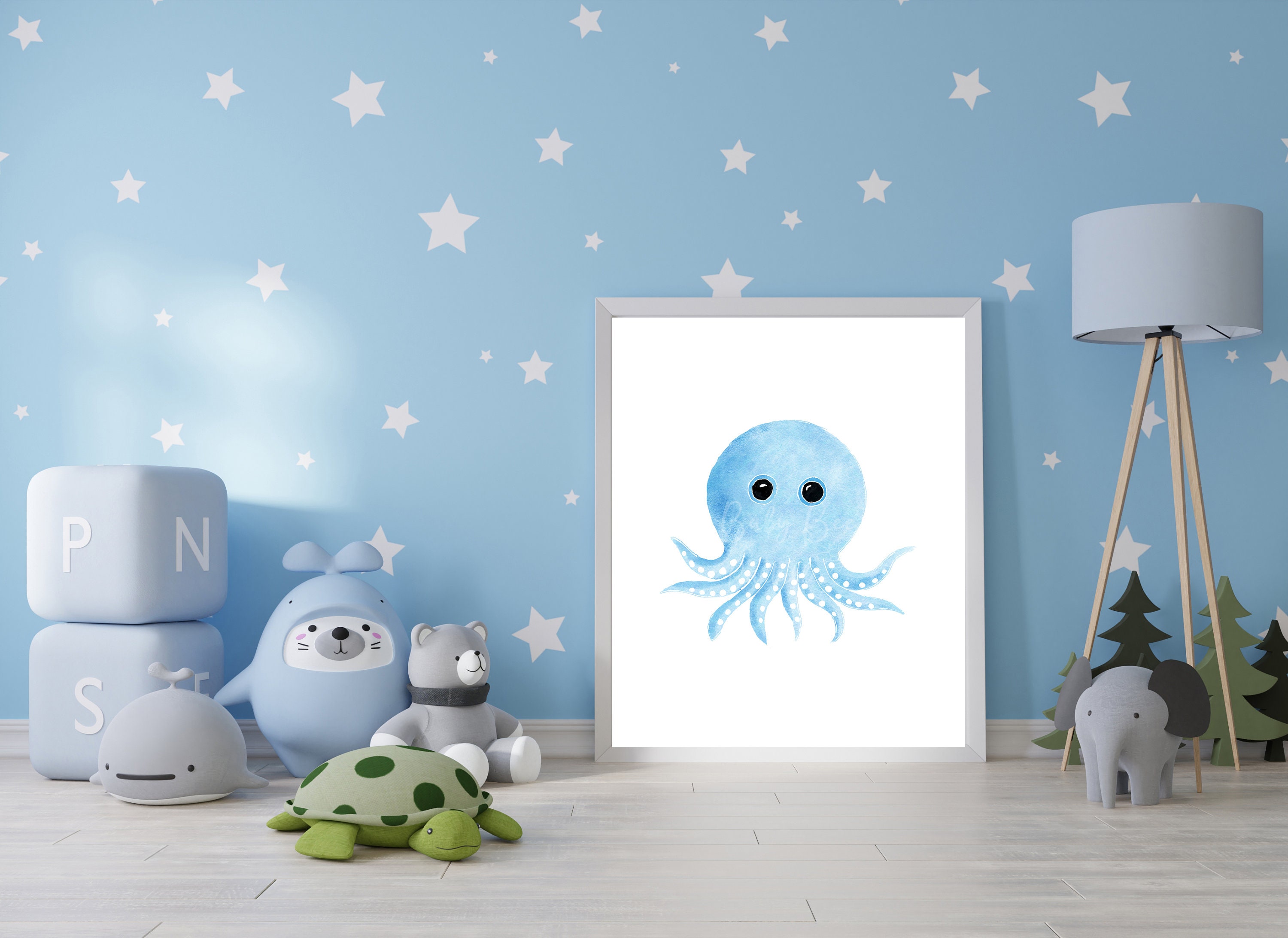 Printable Baby Octopus Watercolor, Nursery Wall Art, Cute Baby Animal ...