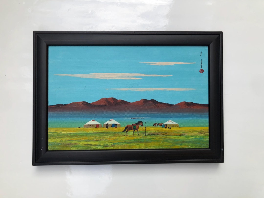 Vintage Mongolia Oil Painting: Framed Landscape Art, Artist Signed - Etsy