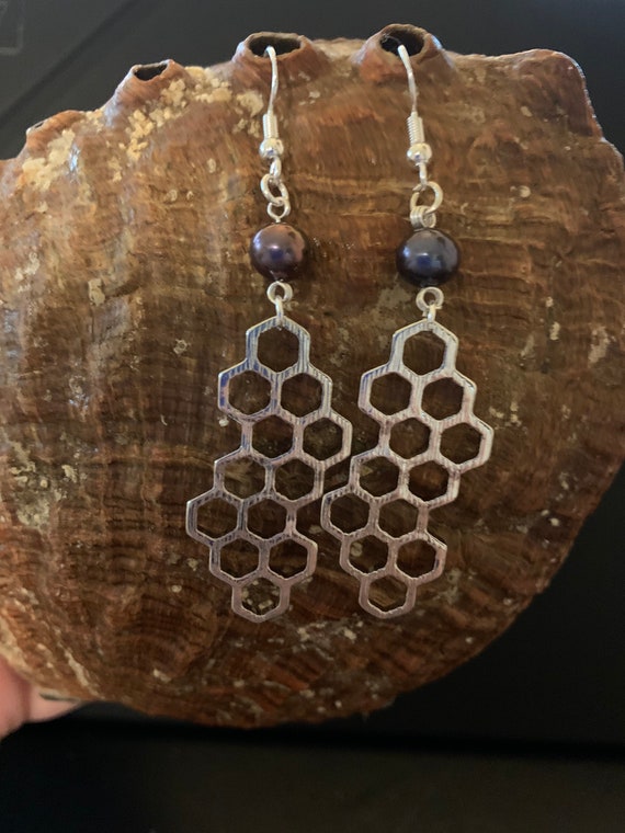 Oil Spill Pearl Honeycomb Drop Earrings - Etsy