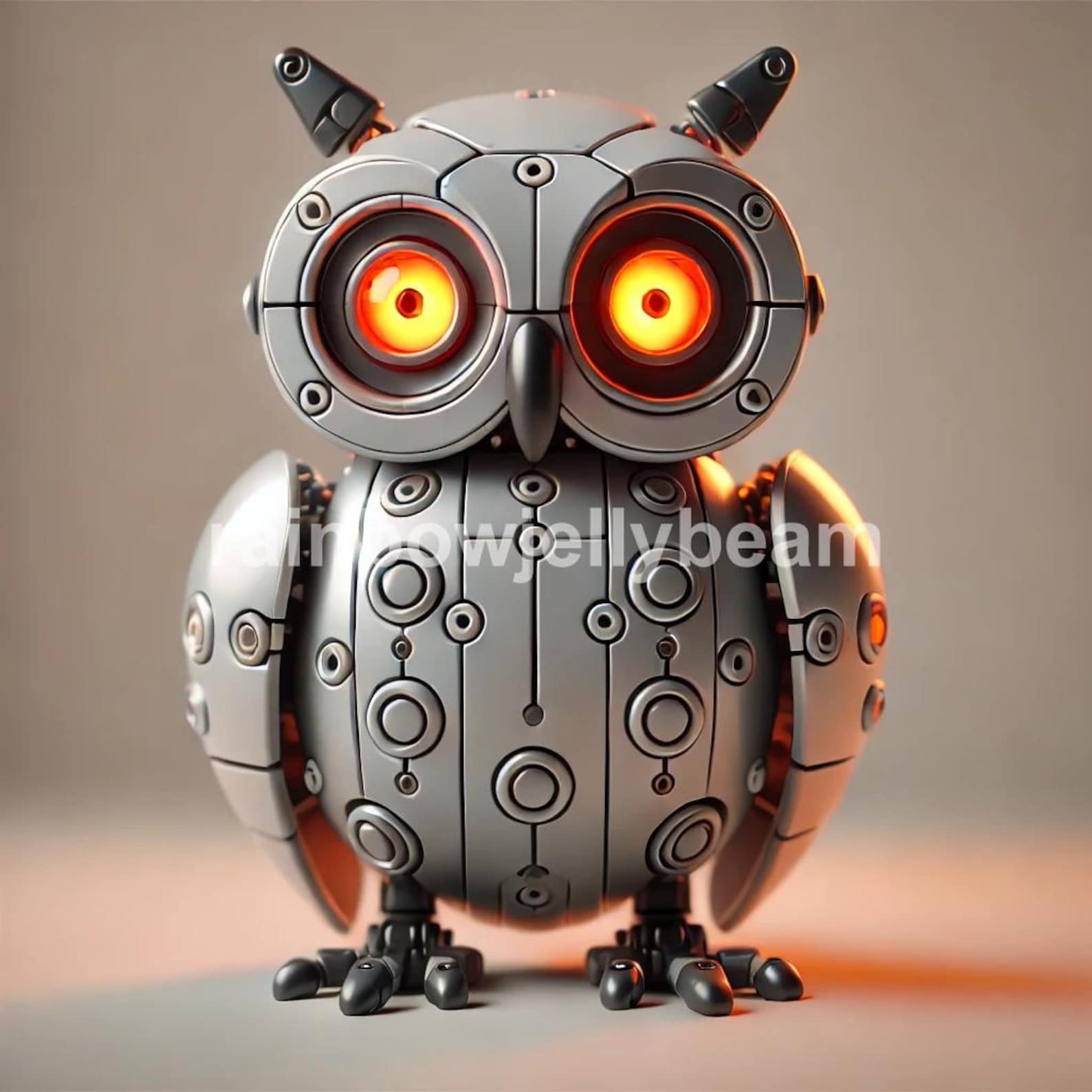 Grey Mechanical Robotic Owl With Orange Glowing Eyes Animatronic Ai ...