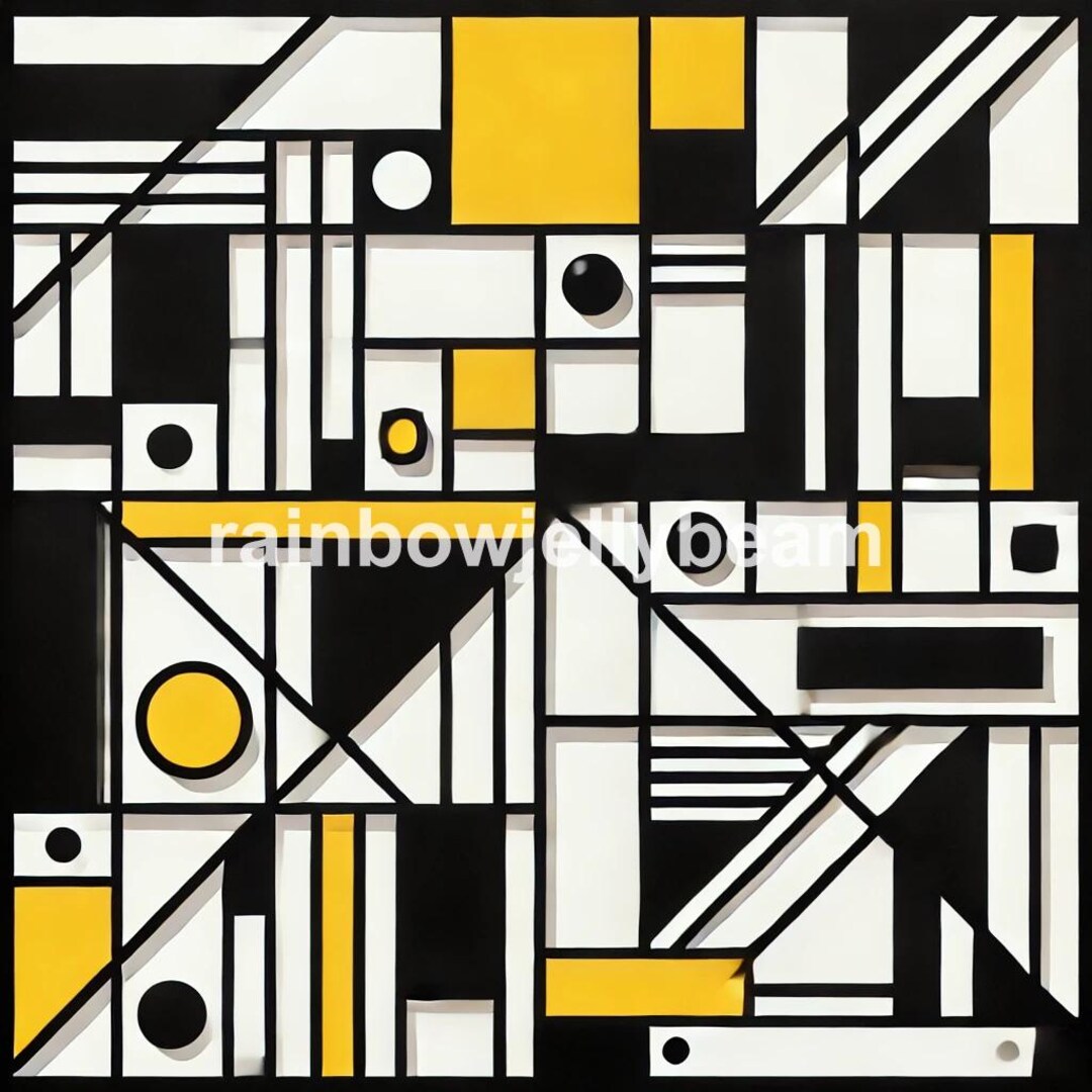 Black White and Yellow Geometric Avante Garde Abstract Minimal Painting ...