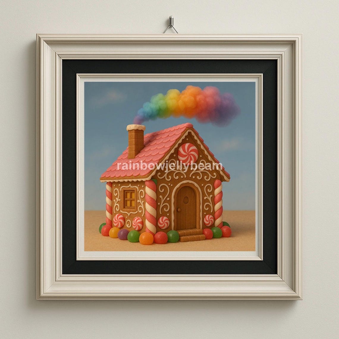 Rainbow Gingerbread House Print Candy Cane & Gumdrop Art (digital ...