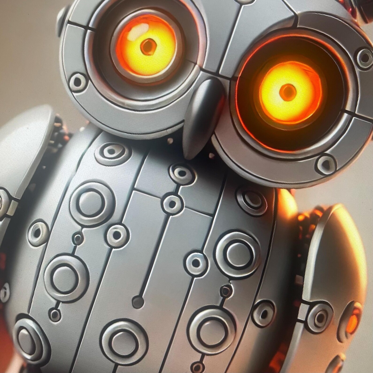 Grey Mechanical Robotic Owl With Orange Glowing Eyes Animatronic Ai ...