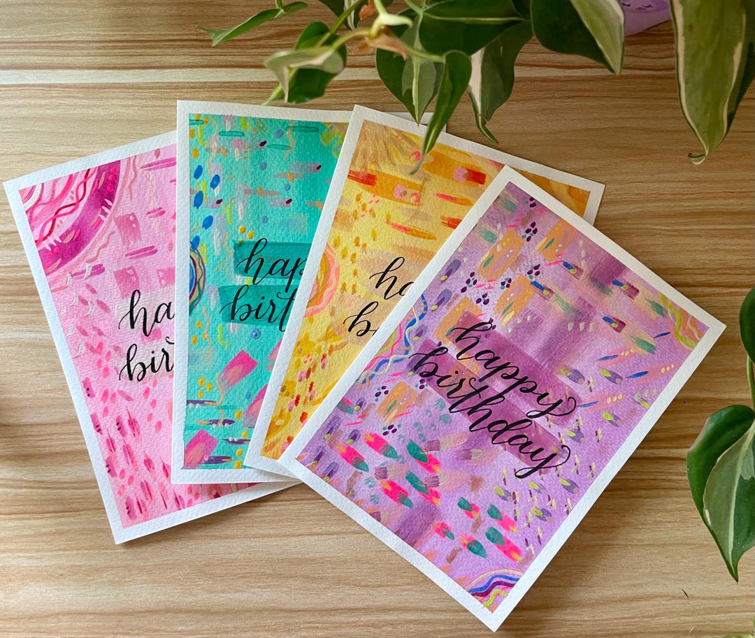 Abstract Birthday Card Bundle Set of 4 W/ Envelopes - Etsy