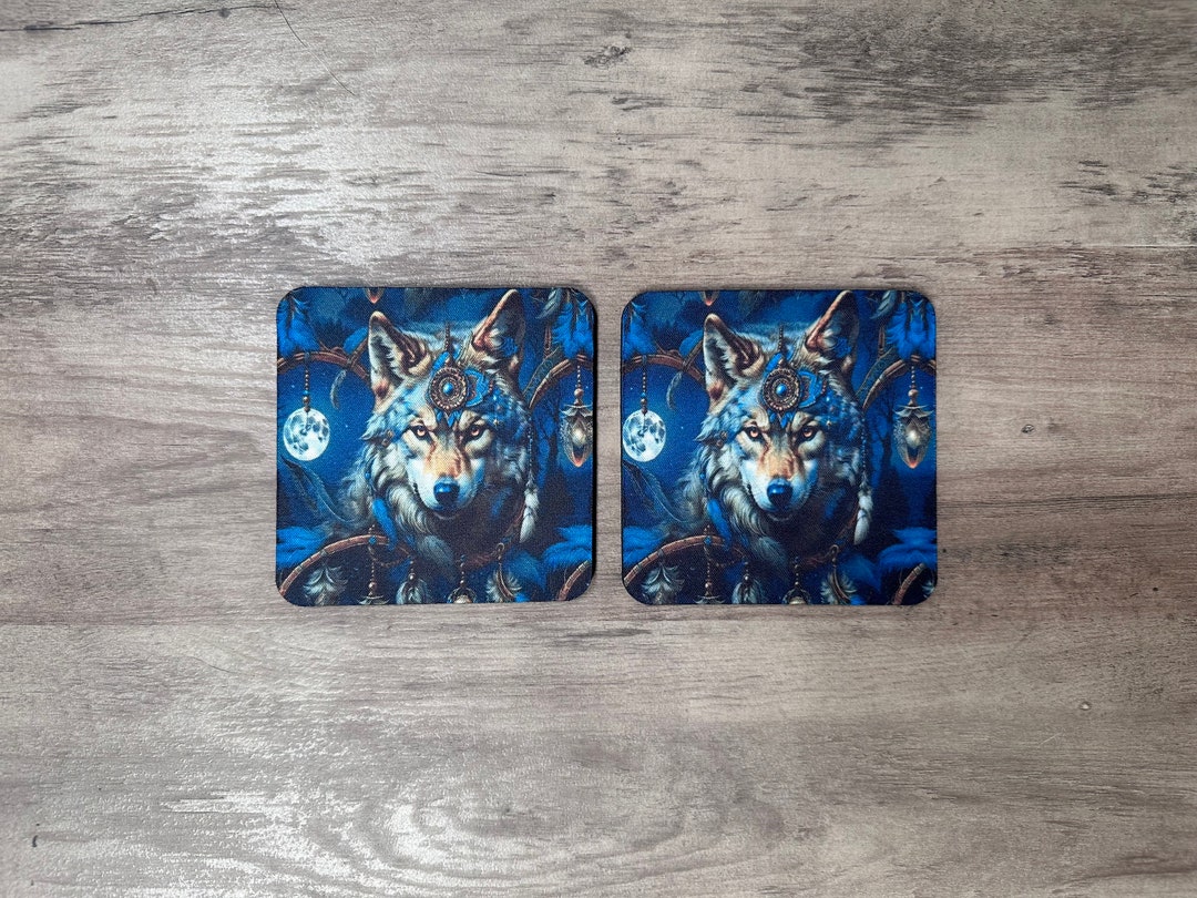 Wolf Dreamcatcher Coasters: Rubber Mat Wolf Lover Gift - Etsy