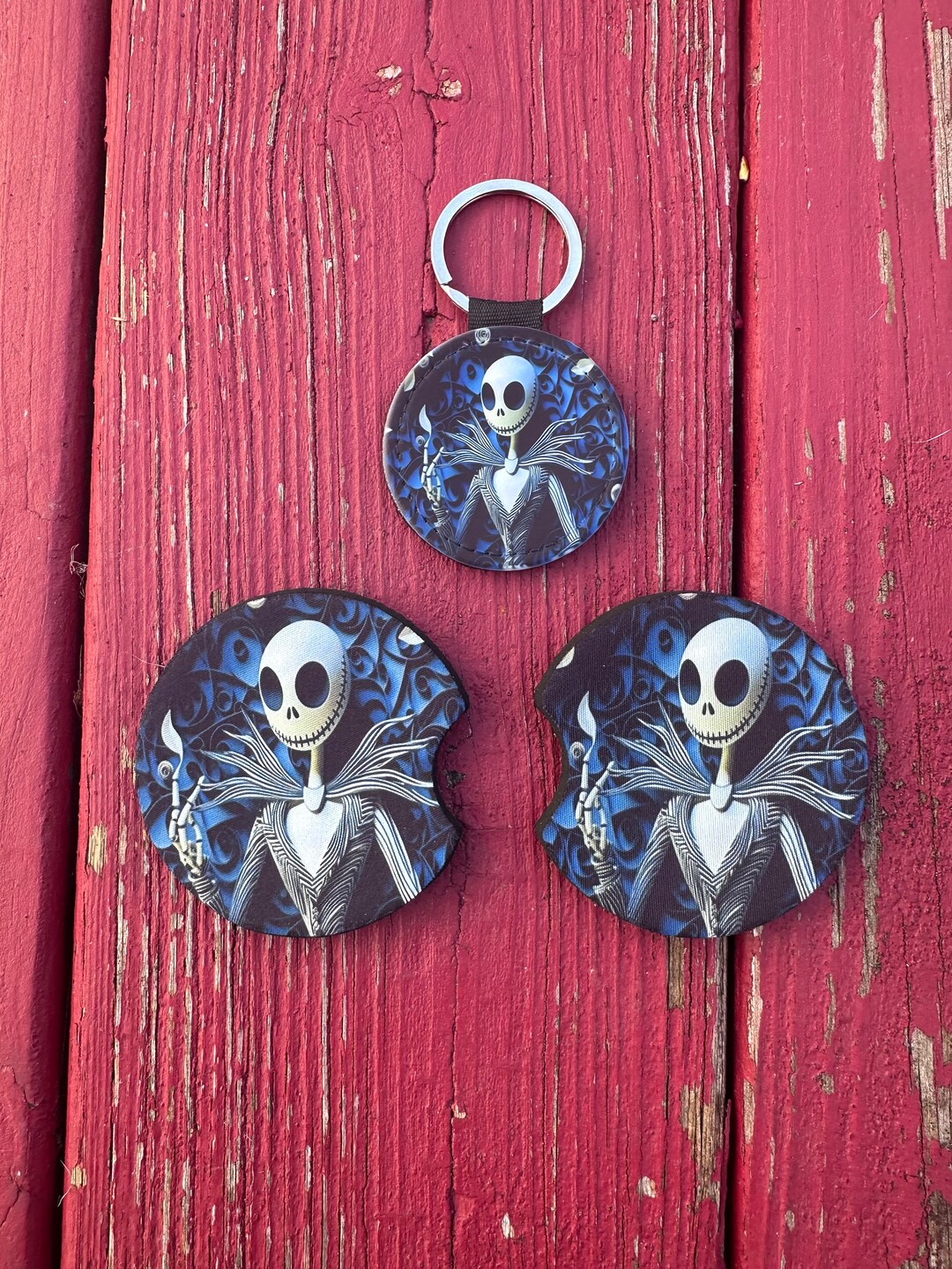 Jack Skellington Car Coasters and Matching Keychain, Jack Skellington ...