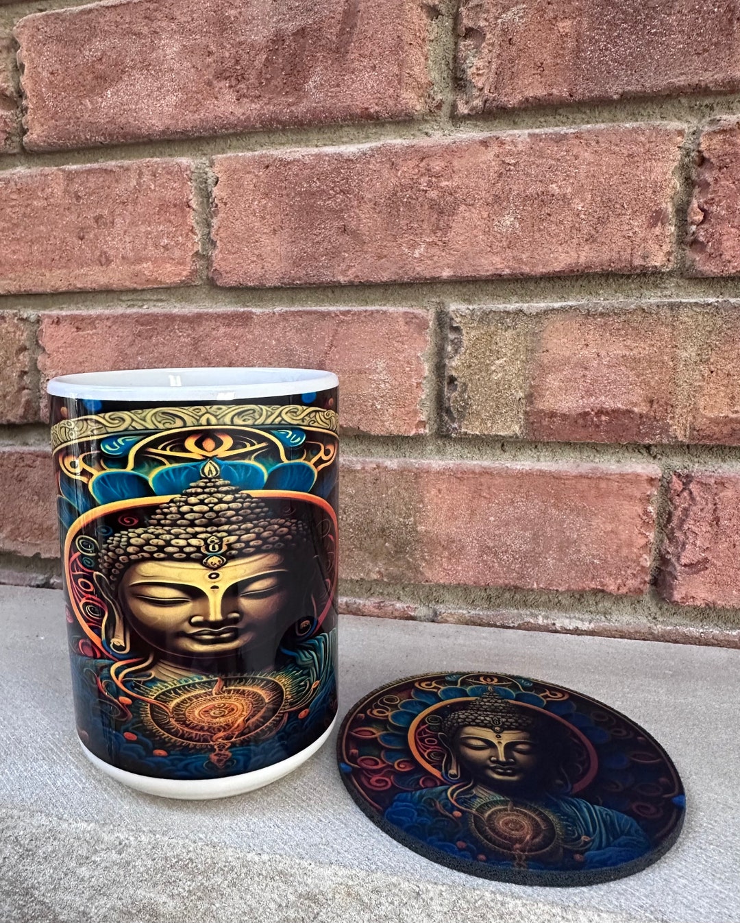 Buddha Coffee Mug and Matching Coaster/ Buddha Coffee Mug/ Buddha Mug ...