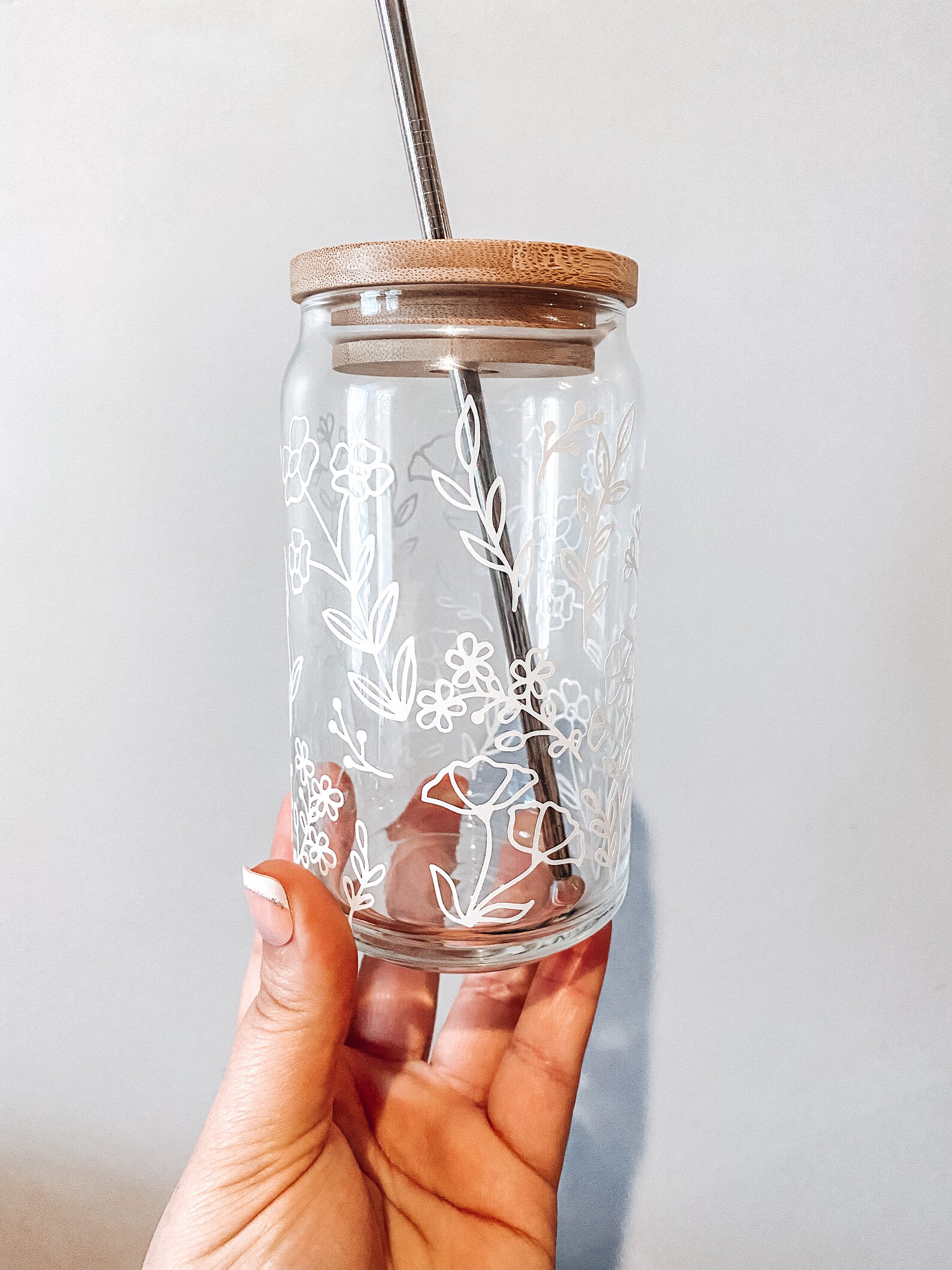 Wildflower Glass Cup | Floral Cup | Boho Beer Can Glass | Soda Can ...
