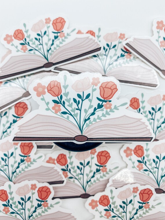 Floral Book Sticker Open Book Sticker Reading Sticker | Etsy