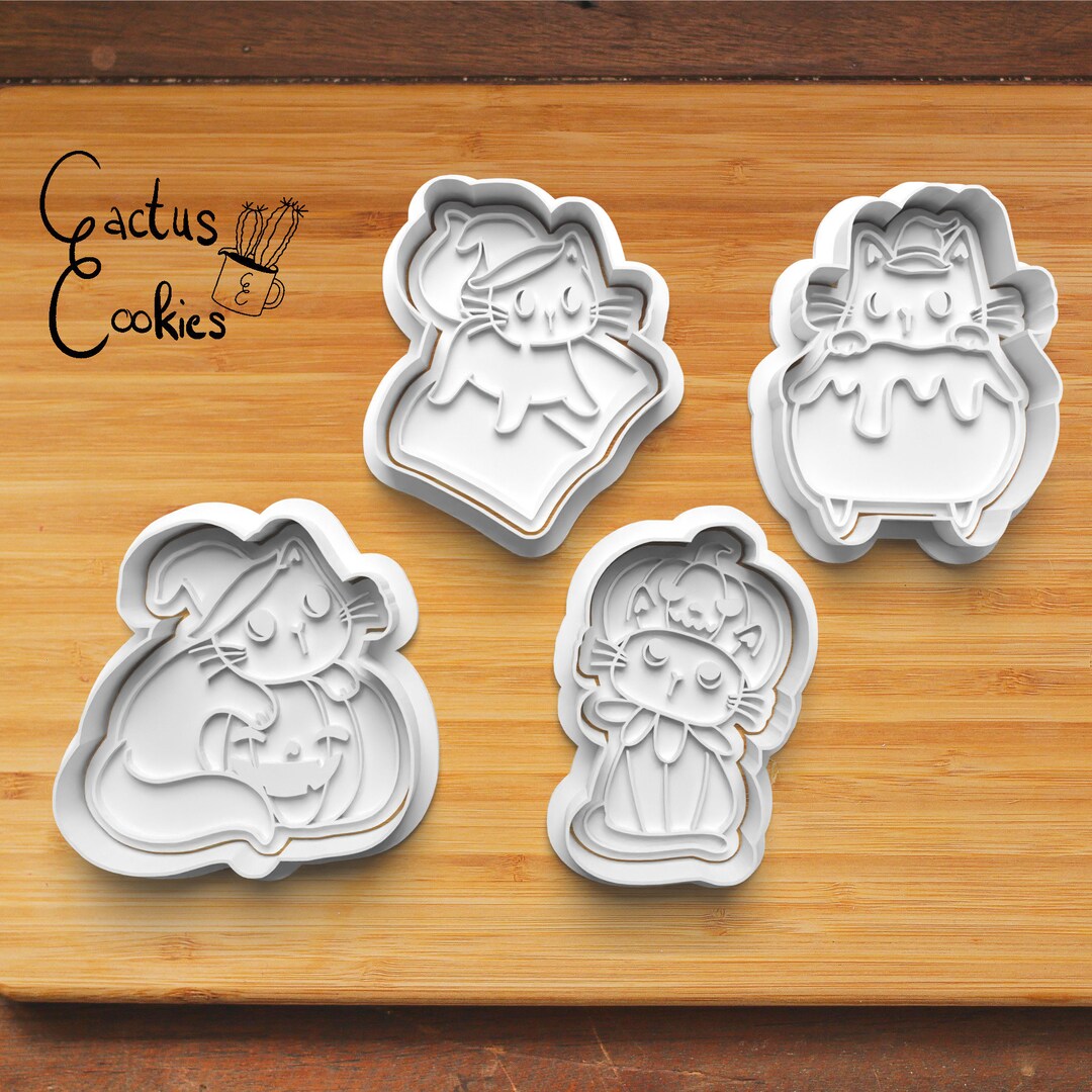 Halloween Cat Cookie Cutter With Stamp - Etsy