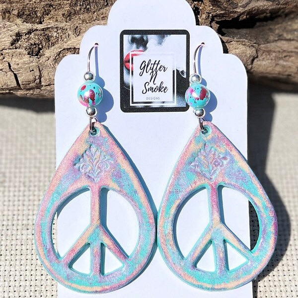Peace Love and Happiness Gold Earrings, Peace Sign Heart and Smiley ...