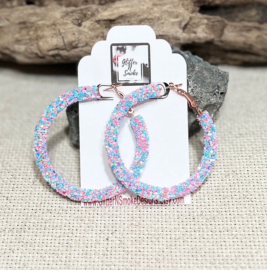 Pastel Pink and Baby Blue Bling Glitter Hoops - Etsy