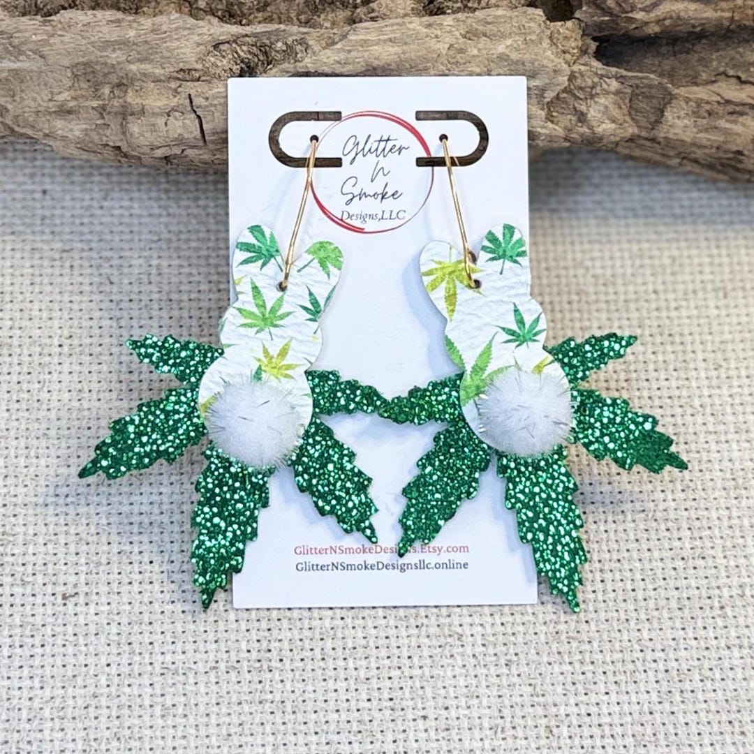 Easter 420 Bunny Weed Leaf Rabbit Earrings, Cannabis Easter Gift Basket ...