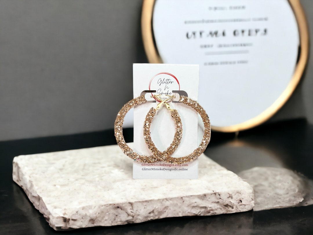 Gold Glitter Hoops, Summer Bling Hoops,gold 1.5 Inch Hoops,gifts for ...