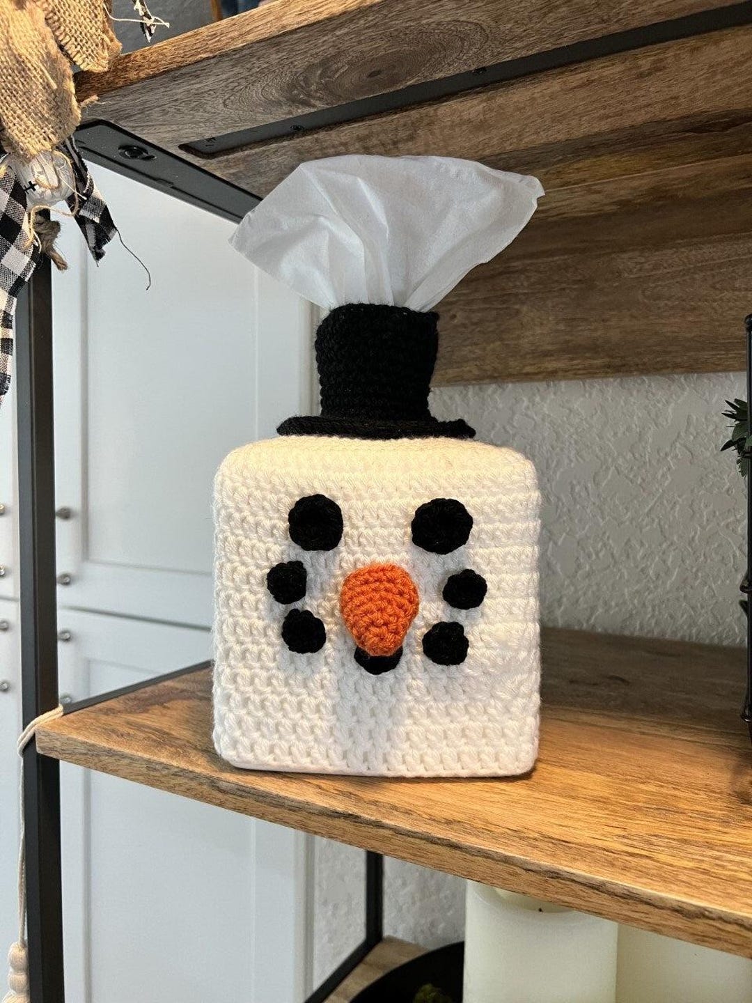 Crochet Snowman Tissue Box Cozy Handmade Winter Tissue Box Cover With ...