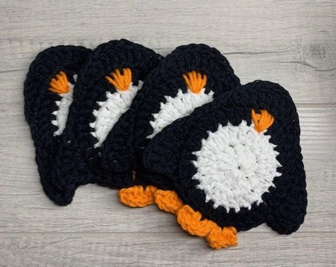 Crochet Penguin Coasters – Handmade Cotton Drink Coaster Set, Cute ...