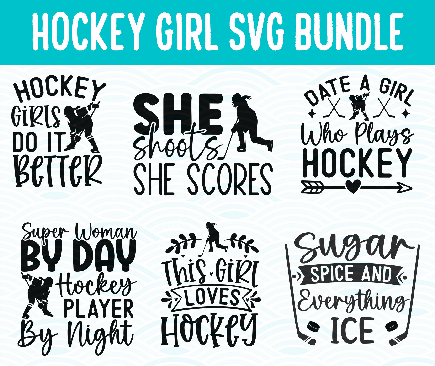6 Graphic Hockey Girl SVG Digital File, Hockey Players, Womens Hockey ...