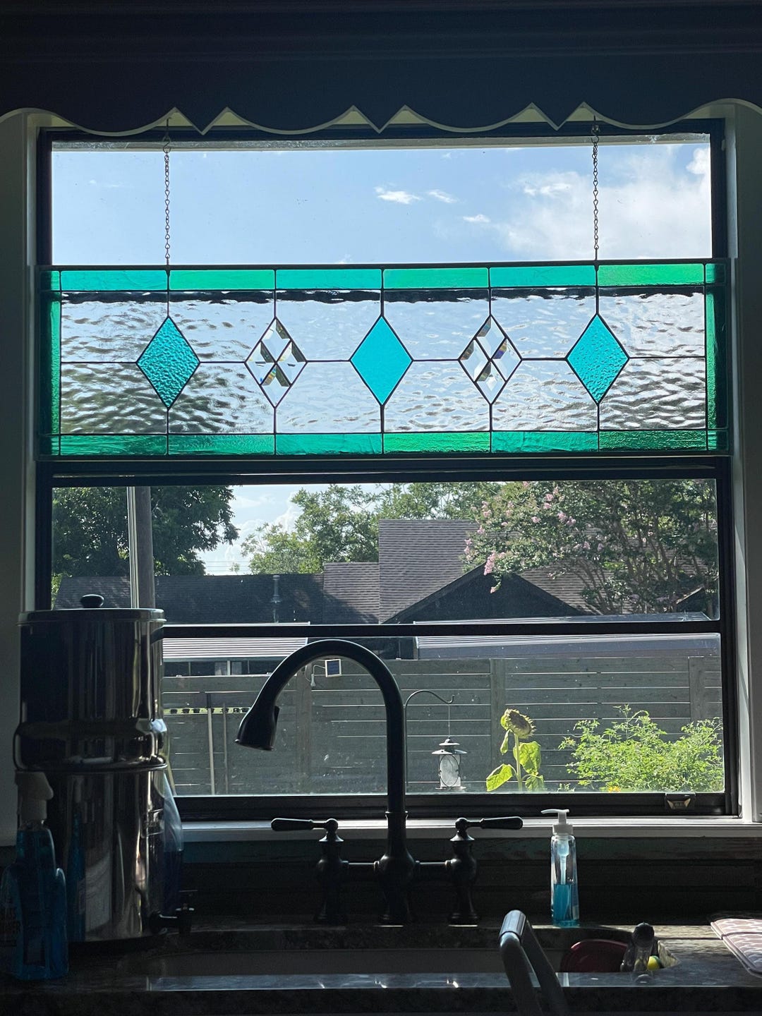 Hand Crafted Stained Glass Valance, Teal Diamond Bevels, 45" Window - Etsy