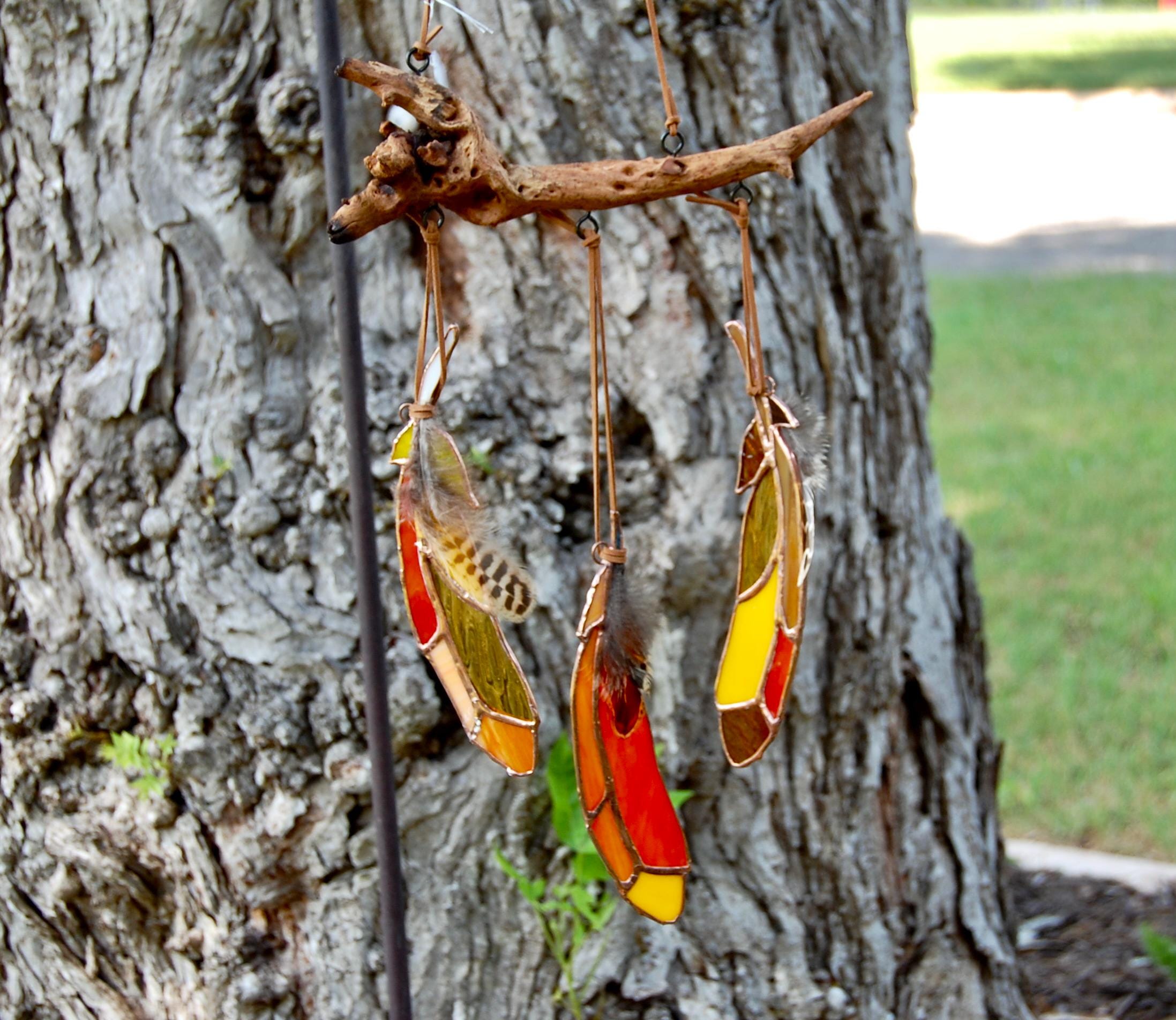 Driftwood and Stained Glass Sun Catchers, Glass Mobiles, Yard Art ...