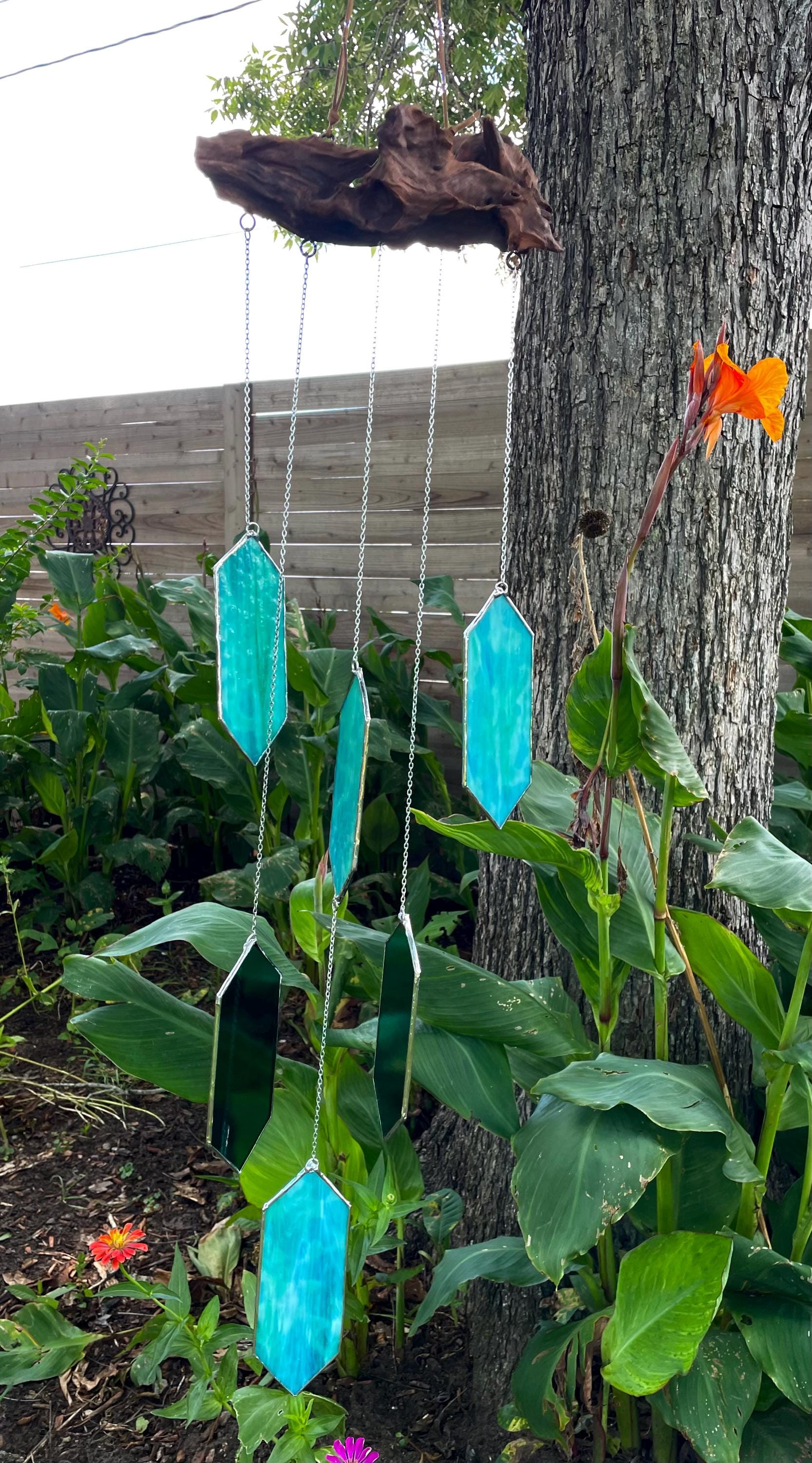 Driftwood and Stained Glass Sun Catchers, Glass Mobiles, Yard Art ...