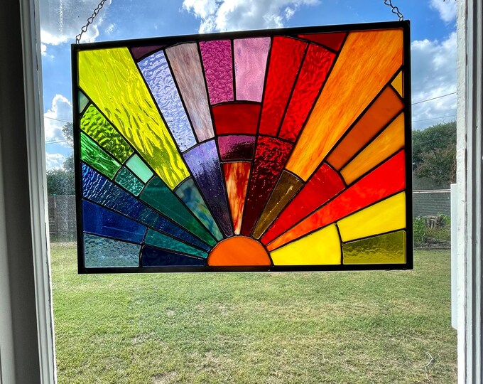 Stained Glass Sun Burst Panel, Colorful Gift - Etsy